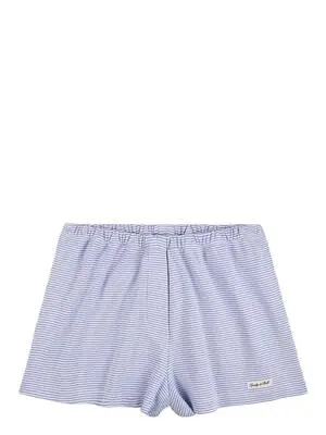 SPORTY  RICH Sporty & Rich Elastic Waist Pinstripe Shorts - Blue