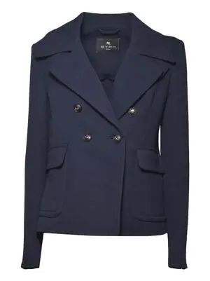 Etro Double-breasted Short Coat With Button Cuffs - Black