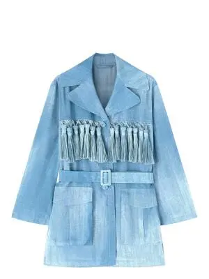 Ermanno Scervino Belted Jacket With Tassel Embellishments - Blue