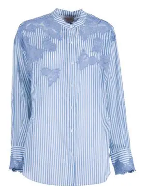 Ermanno Scervino Striped Lace Detail Long Sleeve Shirt - Blue
