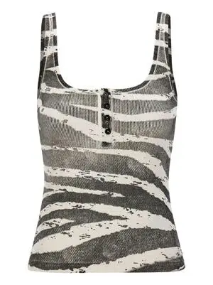 Blumarine Zebra Print Ribbed Sleeveless Top - Black