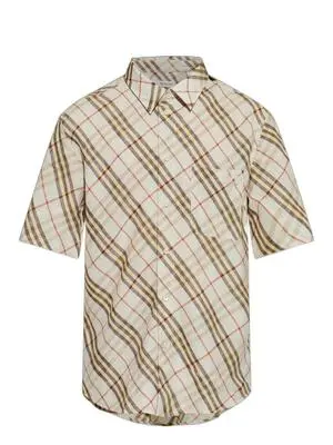 Burberry Roland Checked Short Sleeve Shirt - Pebble