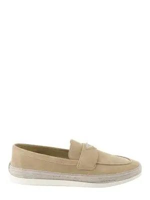 Prada Round Toe Loafers With Triangular Logo Detail - Desert Yellow