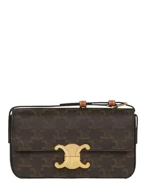 Celine Claude Shoulder Bag In Triomphe Canvas And Calfskin - Tan