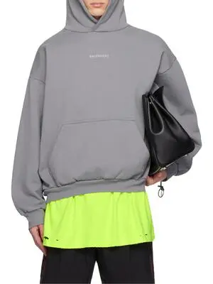 Balenciaga Logo Embroidered Hoodie - Gray