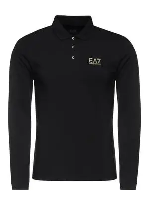 EA7 Logo Long-sleeved Polo Shirt - Black