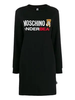 Moschino Long-sleeved T-shirt Dress With Logo Detail - Black