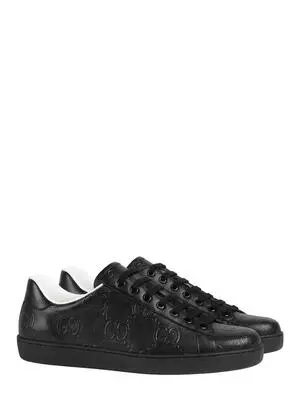 Gucci Ace Gg Embossed Leather Sneakers - Black