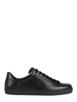 Gucci Ace Gg Embossed Leather Sneakers - Black