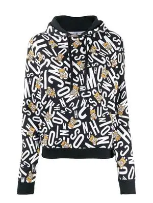Moschino Full Logo Teddy Bear Hoodie - Black