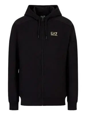 EA7 Logo Print Zip-up Hoodie - Black