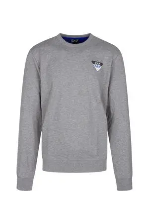 EA7 Cotton Crewneck Sweatshirt With Logo Detail - Gray