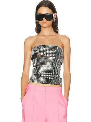 AREA Disco Ball Embellished Strapless Top - Black