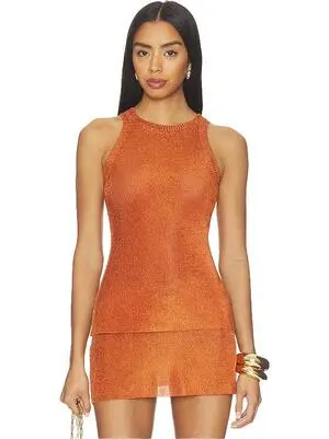 GUIZIO X Revolve Millie Top Knit Metallic Sheer Top - Orange