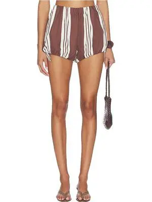 Posse Rosie Striped Poplin Shorts - Brown