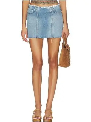 MOTHER The Chip Clip Mini Fray Skirt - Blue