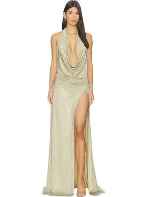 THE NEW ARRIVALS ILKYAZ OZEL Tanit Beaded Gown - Sage