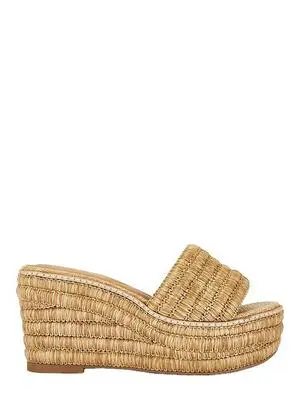 Dolce Vita Platform Wedge Sandals With Raffia Upper - Tan