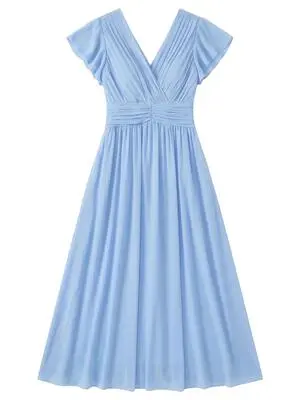 LATELIER LONDON Flutter Sleeve V-neck Maxi Dress - Blue
