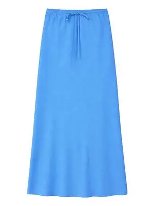 RO&ZO Drawstring Waist Bias-cut Woven Maxi Skirt - Blue