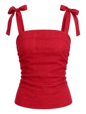 MARIELĒ Anna Linen Top With Tie Straps - Blue/white/red