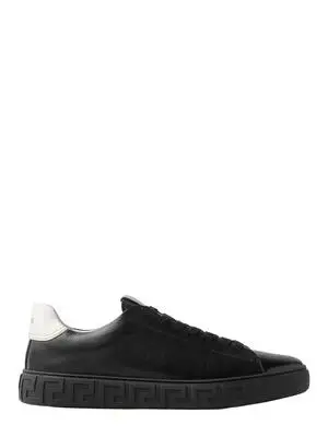 Versace Greca Embossed Leather Sneakers - Black