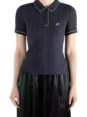 MALBON Anna Ribbed-knit Polo Shirt - Black