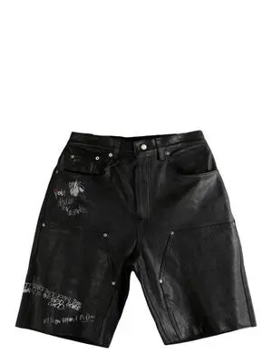 PALY Hollywood Graffiti Print Leather Shorts - Black