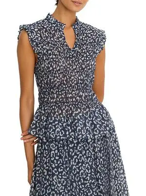 NIC+ZOE Nic+zoe Smocked Leopard Sketch Top