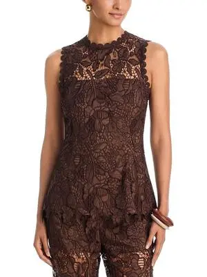 Aqua Lace Sleeveless Tunic Top - Brown