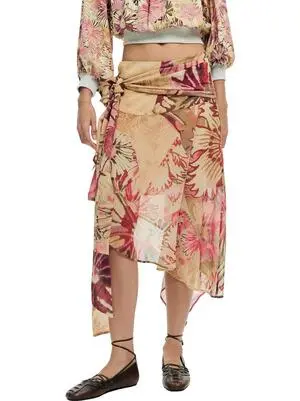 Desigual Asymmetrical Floral Print Lyocell Skirt - Multi