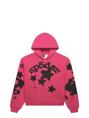 SP5DER Graphic Zip-up Hoodie - Pink