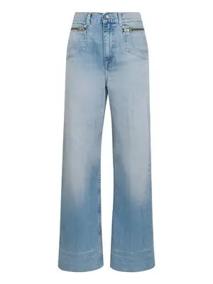Sandro Zipped Pocket Wide-leg Jeans - Blue