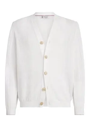 Brunello Cucinelli V-neck Ribbed Cardigan - White