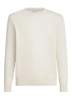 Brunello Cucinelli Cotton Ribbed Crew Neck Sweater - White