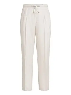Brunello Cucinelli Linen Drawstring Trousers - White