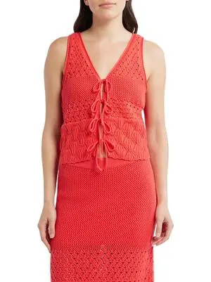 Marine Layer Amada Tie Front Sweater Vest - Red