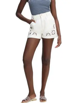 Sam Edelman Embroidered Eyelet Paperbag Waist Denim Shorts - Ecru