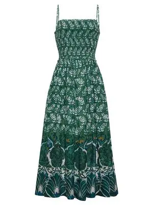 Cara Cara Carmen Midi Dress With Smocked Bodice - Samara Green