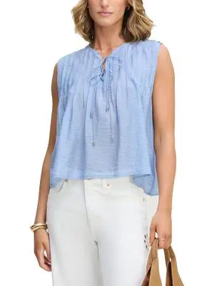 Sam Edelman Sleeveless Pintucked Tie Neck Top - Azure Blue