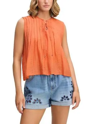 Sam Edelman Sleeveless Pintucked Tie Neck Top - Copper