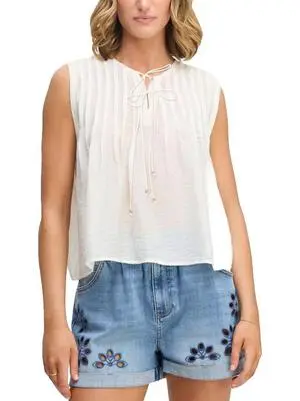 Sam Edelman Sleeveless Pintucked Tie Neck Top - Ecru