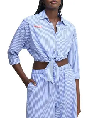 Sam Edelman Striped Cotton Shirt With Embroidered Detail - Periwinkle Shirting