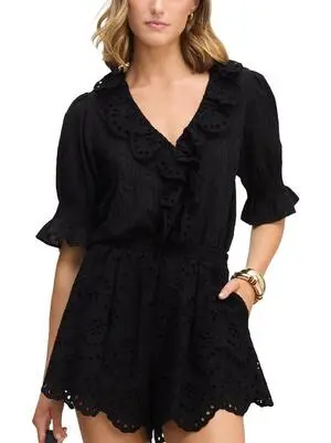 Sam Edelman Flounce Ruffle Cotton Top - True Black