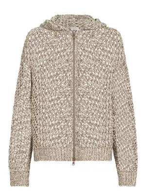 Brunello Cucinelli Silk-linen Blend Zip-up Cardigan With Hood - Grey