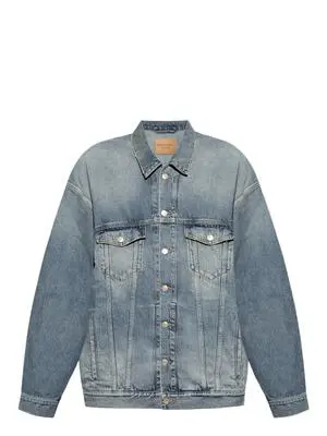 Balenciaga Oversized Denim Jacket With Engraved Logo Buttons - Blue