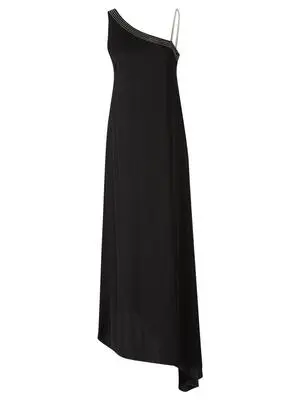 Peserico Asymmetrical Midi Dress With Embellished Trim - Black