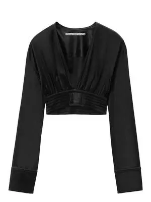 Alexander Wang V-neck Cropped Long Sleeve Top - Black