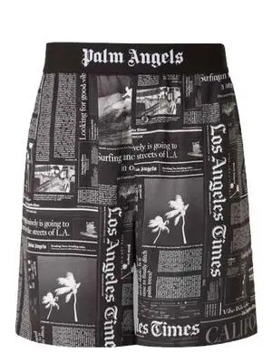 Palm Angels Newspaper Print Bermuda Shorts - Black