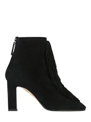 AQUAZZURA 85mm Suede Fringed Ankle Boots - Black